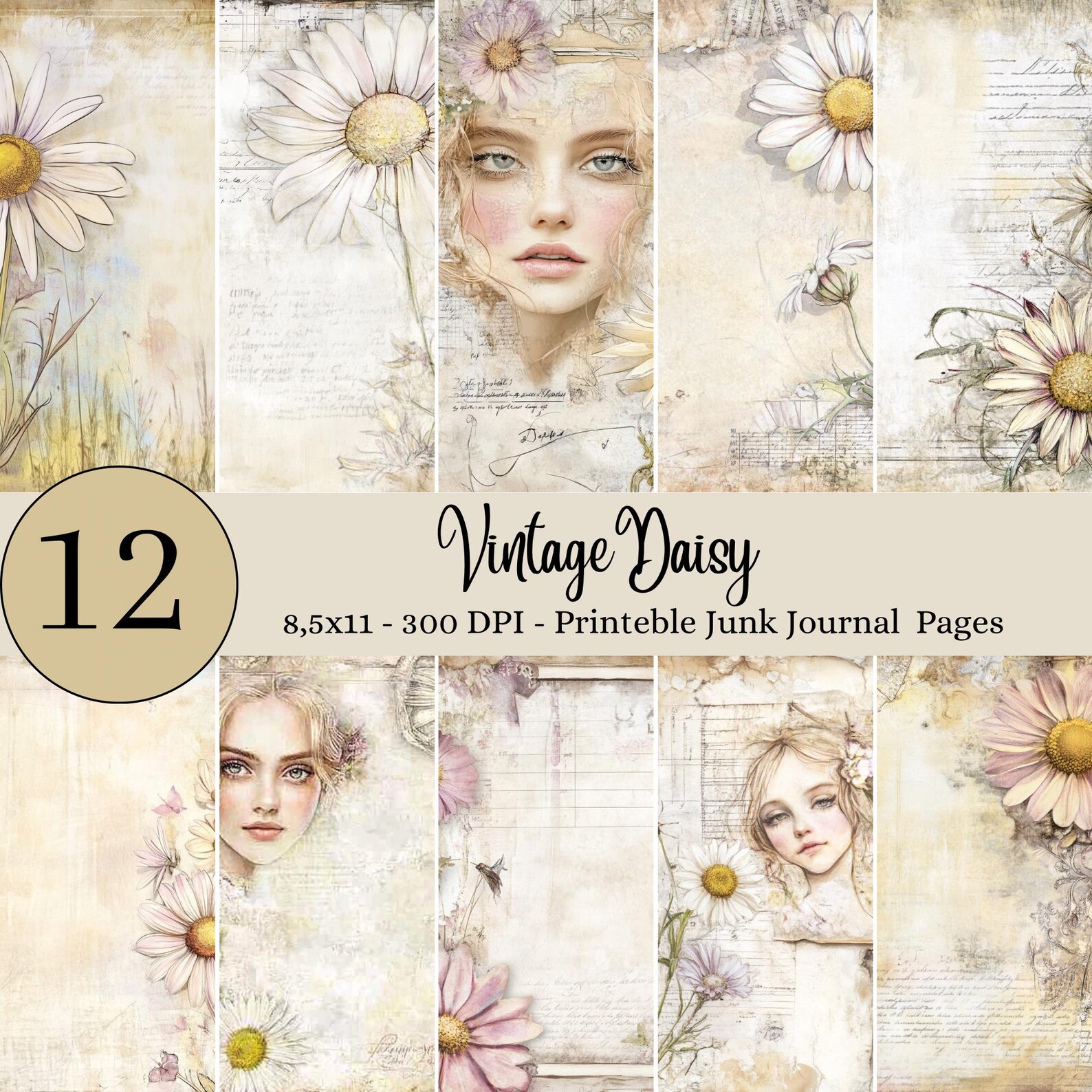 Daisy Journal Kit Printable 12 Junk Journal Pages Jpg 8.5x11 Vintage ...