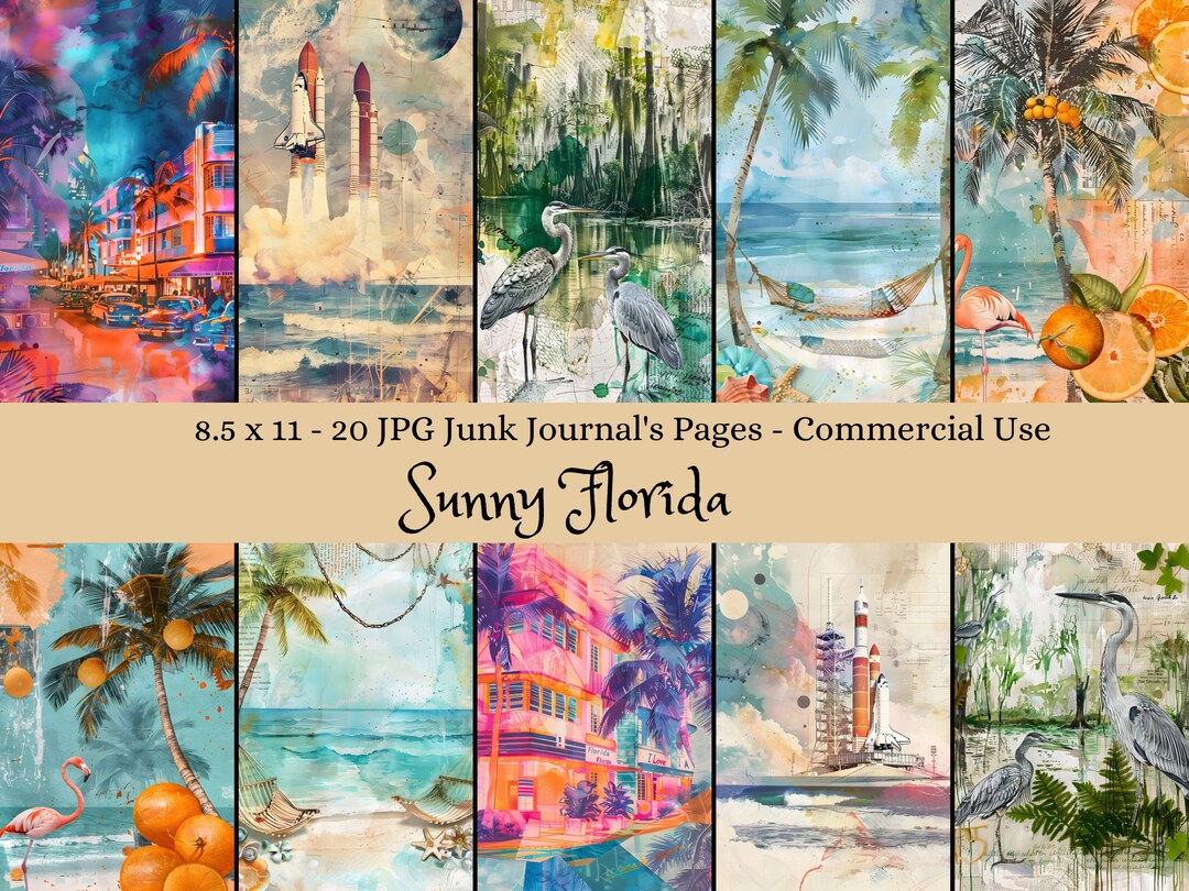 Sunny Florida Digital Junk Journal Kit,8.5x11 Printable Pages ...