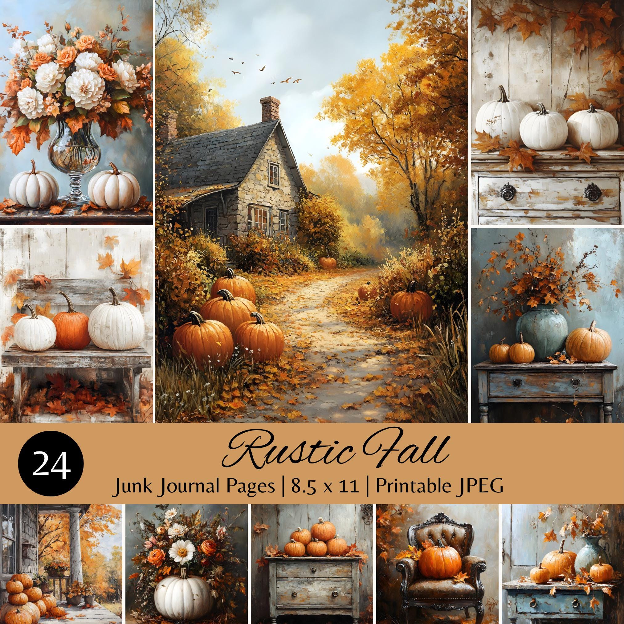 Rustic Fall Junk Journal Pages, 8.5 X 11 Printable JPEG, Autumn Pumpkin ...