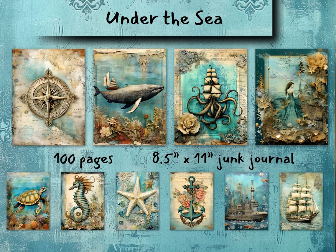 Under the Sea Digital Junk Journal Kit, Ocean Themed Ephemera, Vintage ...