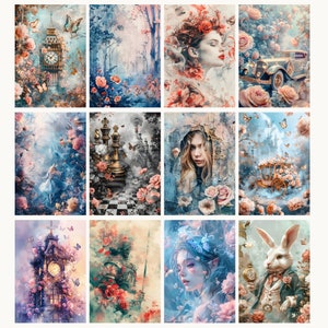 Whimsical Alice in Wonderland Printable Junk Journal Pages, 8.5 X 11 ...