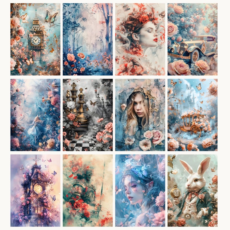 Whimsical Alice in Wonderland Printable Junk Journal Pages, 8.5 X 11 ...