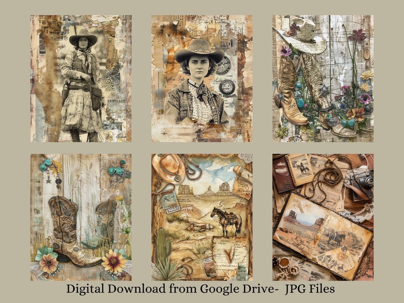 Vintage Western Cowgirl Digital Journal Pages, 8.5x11 Inch Collage ...