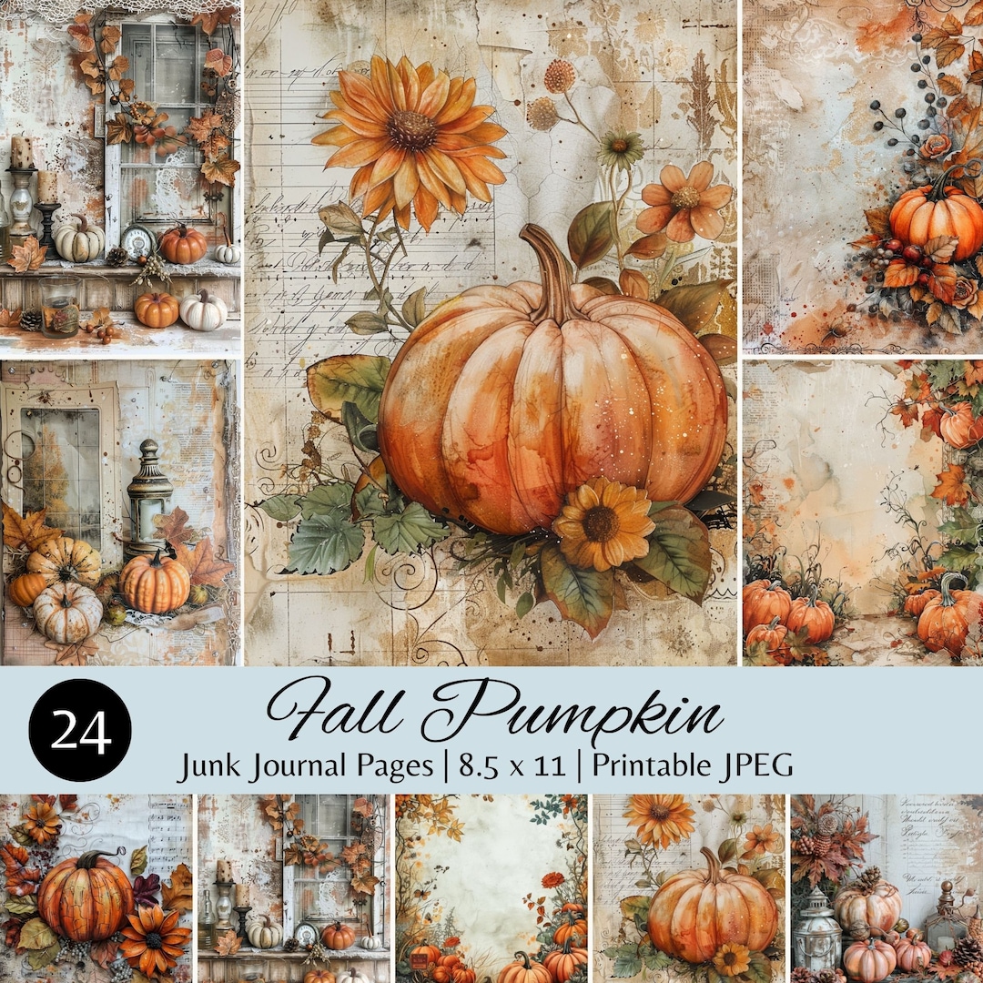 Vintage Fall Pumpkin Junk Journal Pages, 24 Printable Jpegs, 8.5 X 11 ...