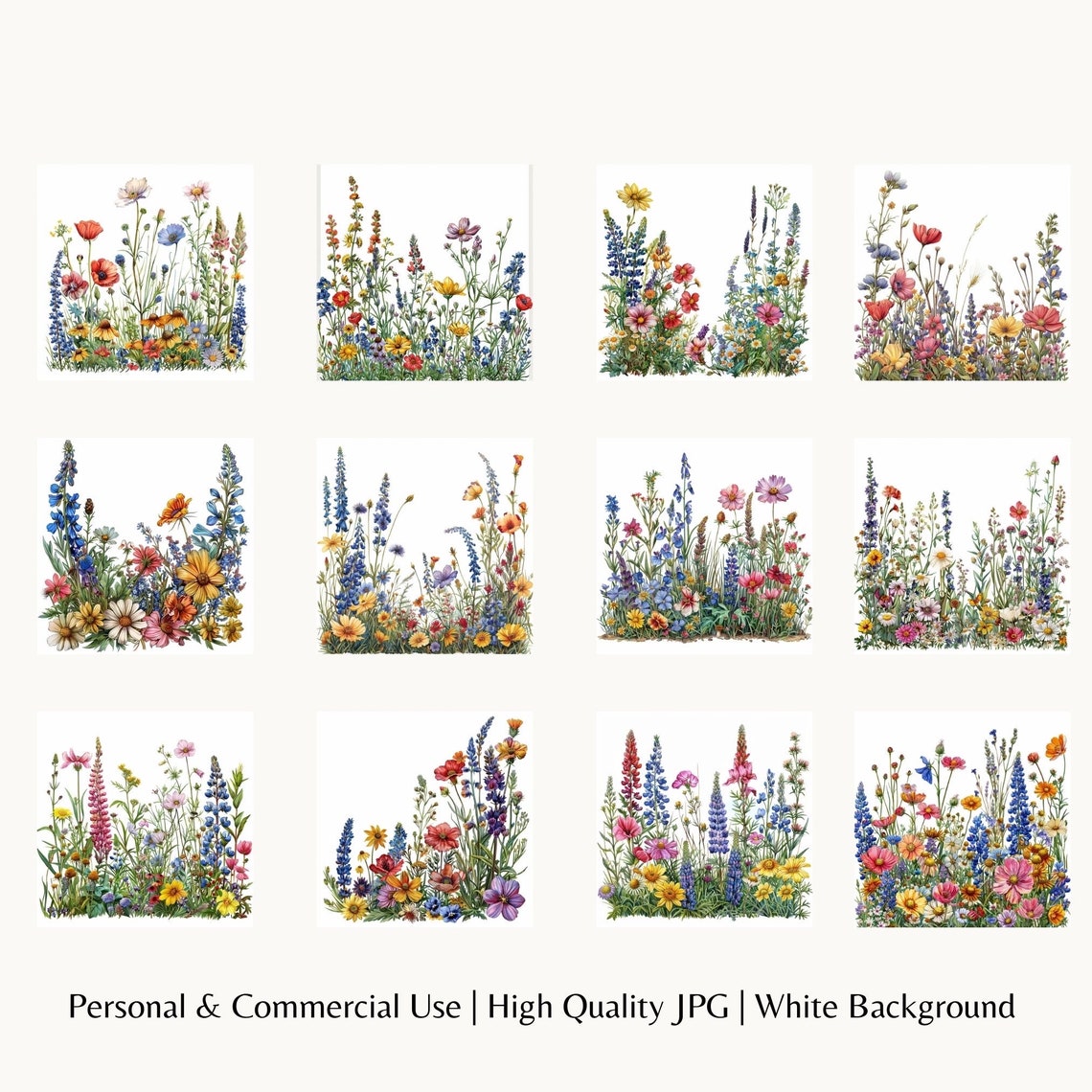 24 Wildflower Border Clipart, Wild Flowers, Printable Watercolor ...