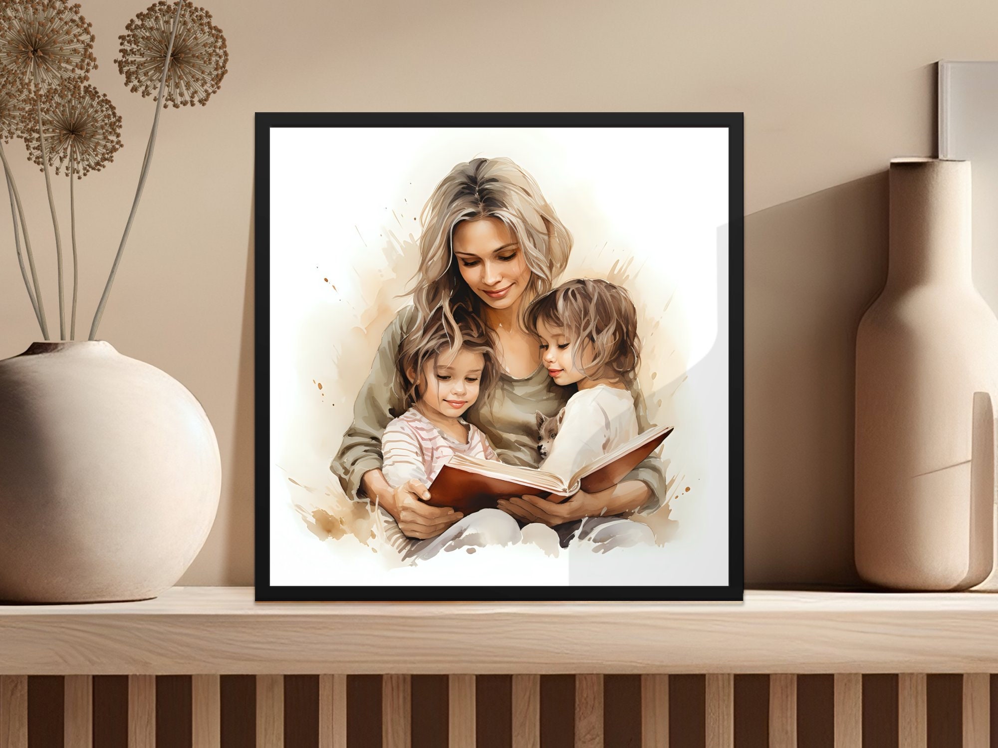 Mother Reading Storybook Watercolor Illustration, Mother's Day Clipart ...