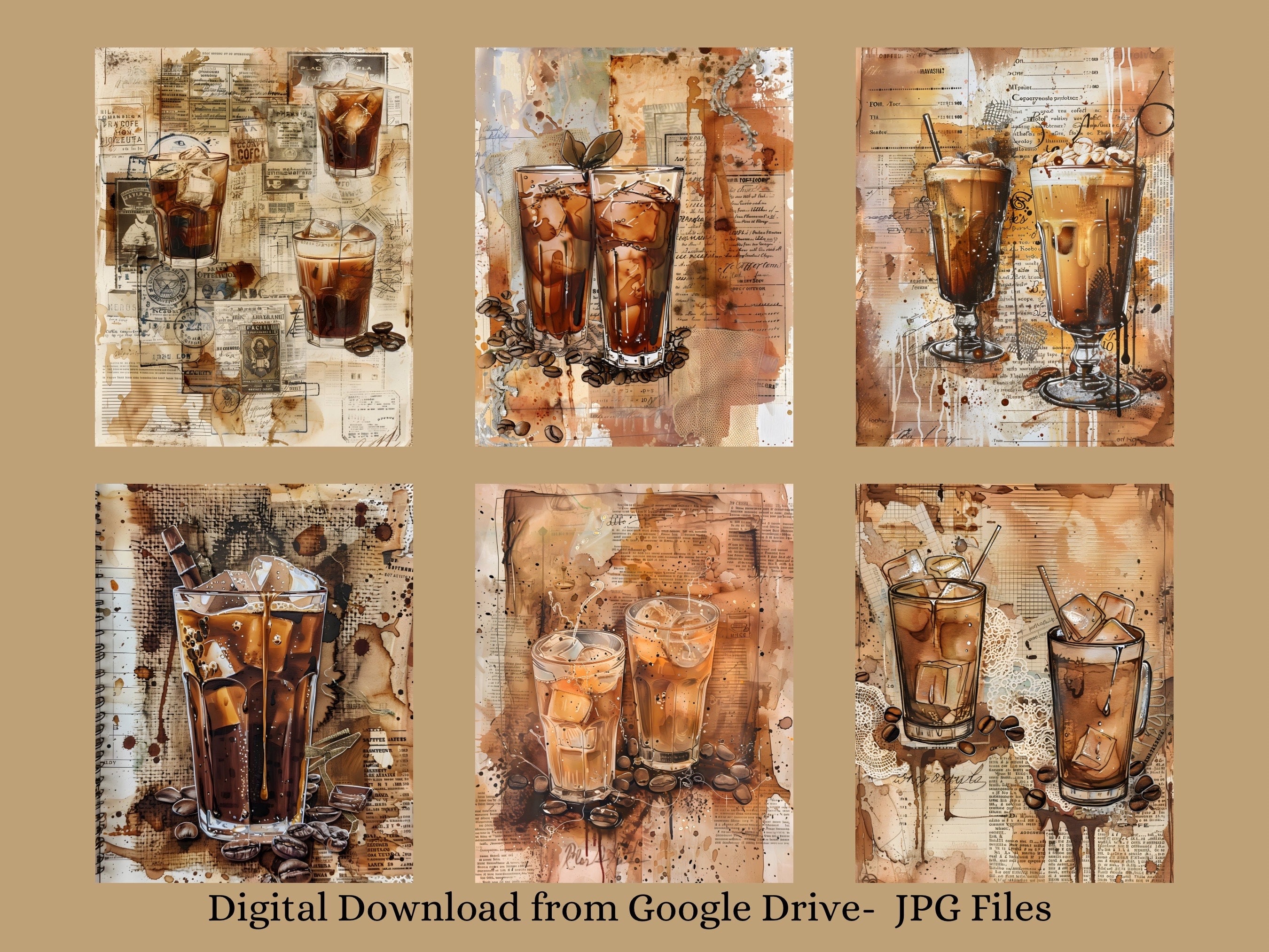 Vintage Coffee Art Digital Paper Pack, Junk Journal Pages, Commercial ...