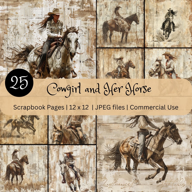 Western Cowgirl Scrapbook Pages,rustic Horse Theme,12x12 Digital Paper ...