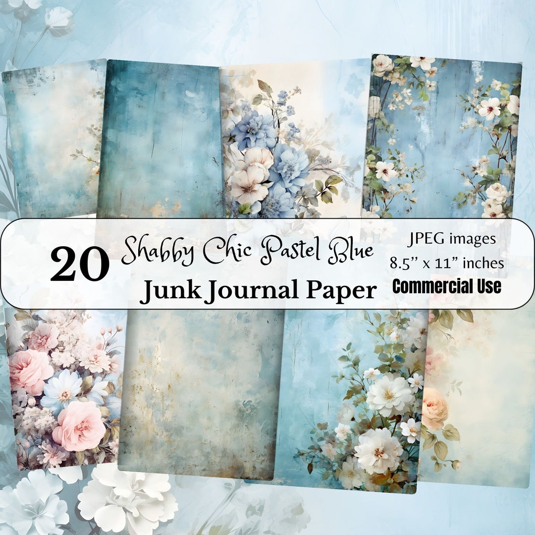 Shabby Chic Pastel Blue Floral Digital Papers, Junk Journal Vintage ...