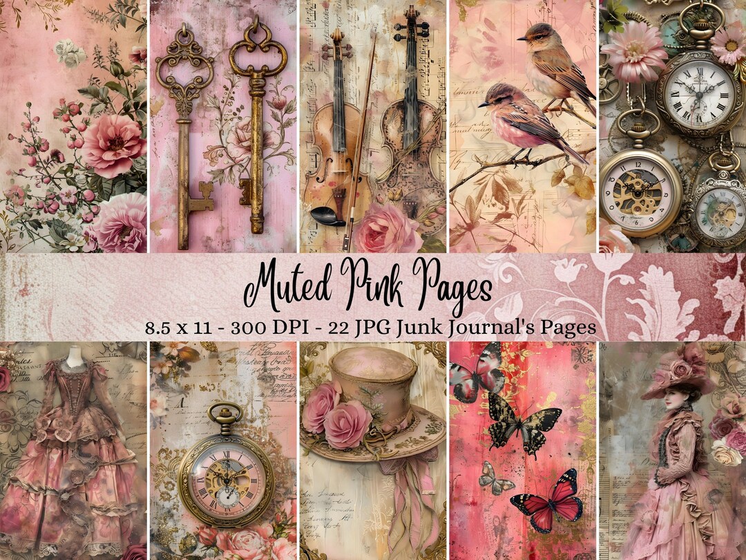 Muted Pink Junk Journal Pages Printable, Vintage Floral Ephemera, Craft ...