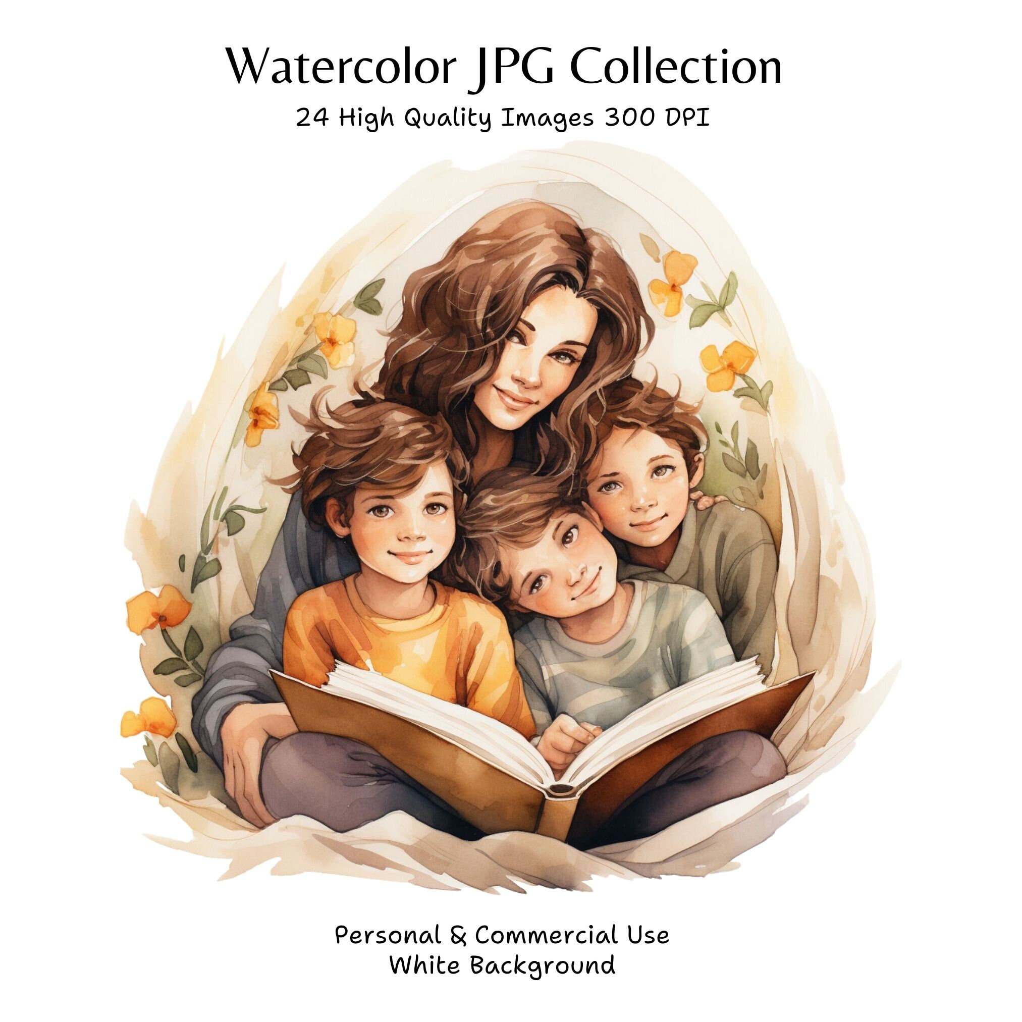 Mother Reading Storybook Watercolor Illustration, Mother's Day Clipart ...