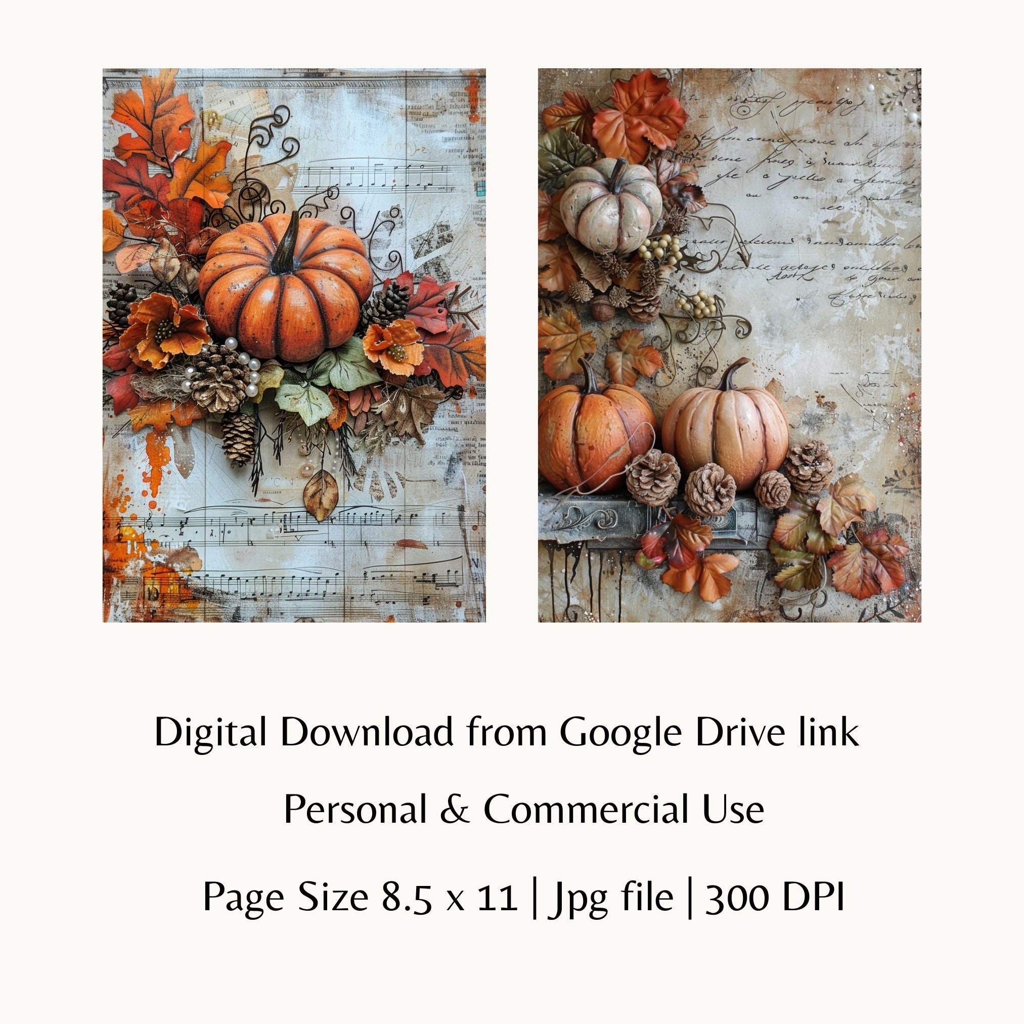 Vintage Fall Pumpkin Junk Journal Pages, 24 Printable Jpegs, 8.5 X 11 ...