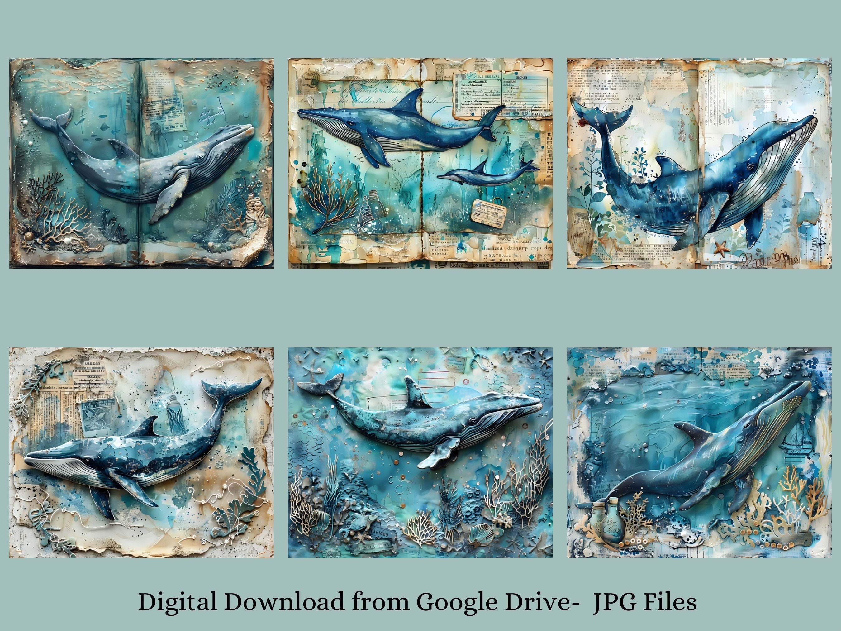 Ocean Junk Journal Digital Kit, Sea Life Collage Sheets, Printable ...