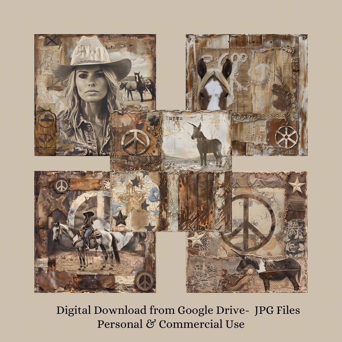 Vintage Cowgirl Digital Scrapbook Paper Pack, Western Theme, 12x12 ...