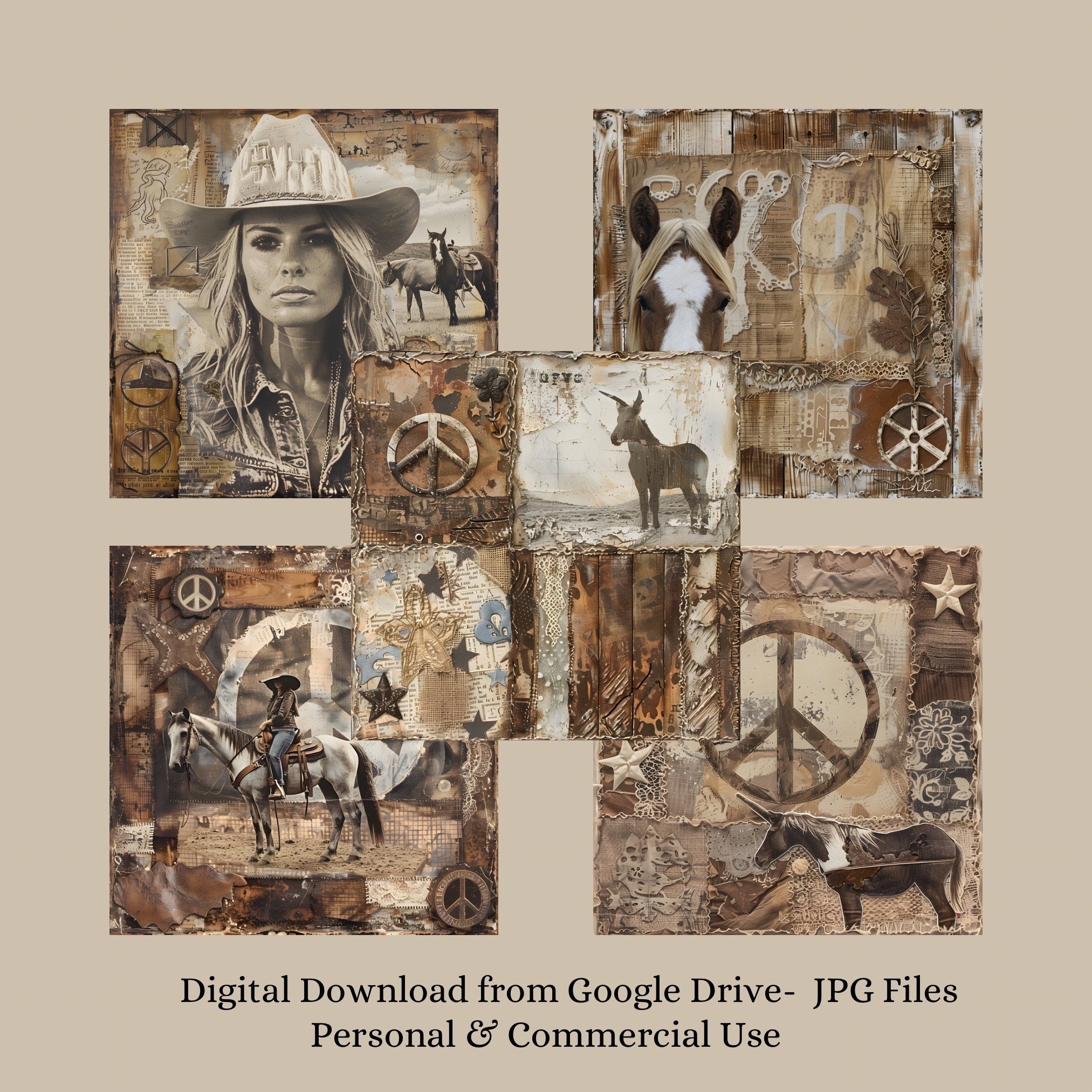 Vintage Cowgirl Digital Scrapbook Paper Pack, Western Theme, 12x12 ...