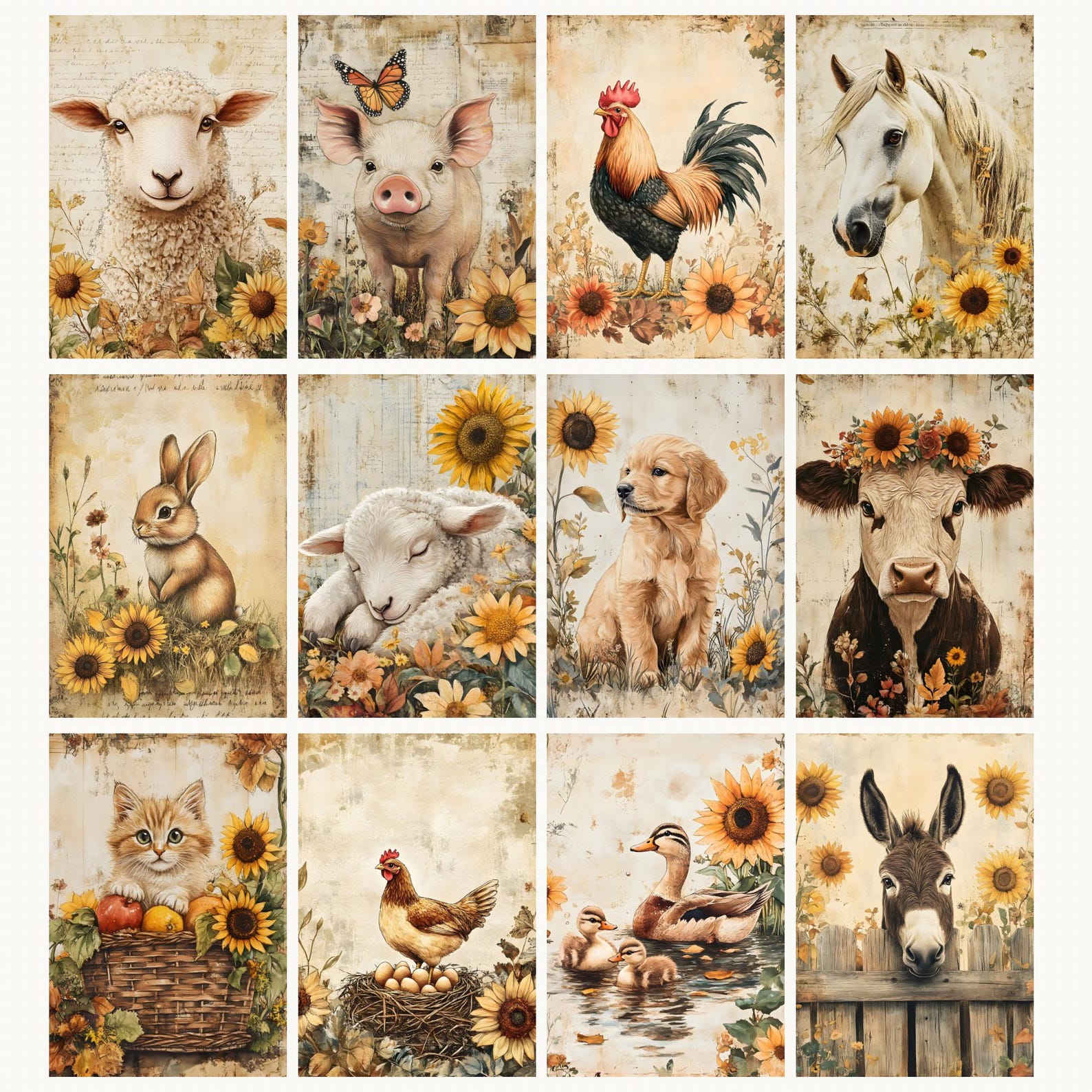 Farm Animals Junk Journal Pages, 8.5 X 11 Printable JPEG, Farm Animal ...