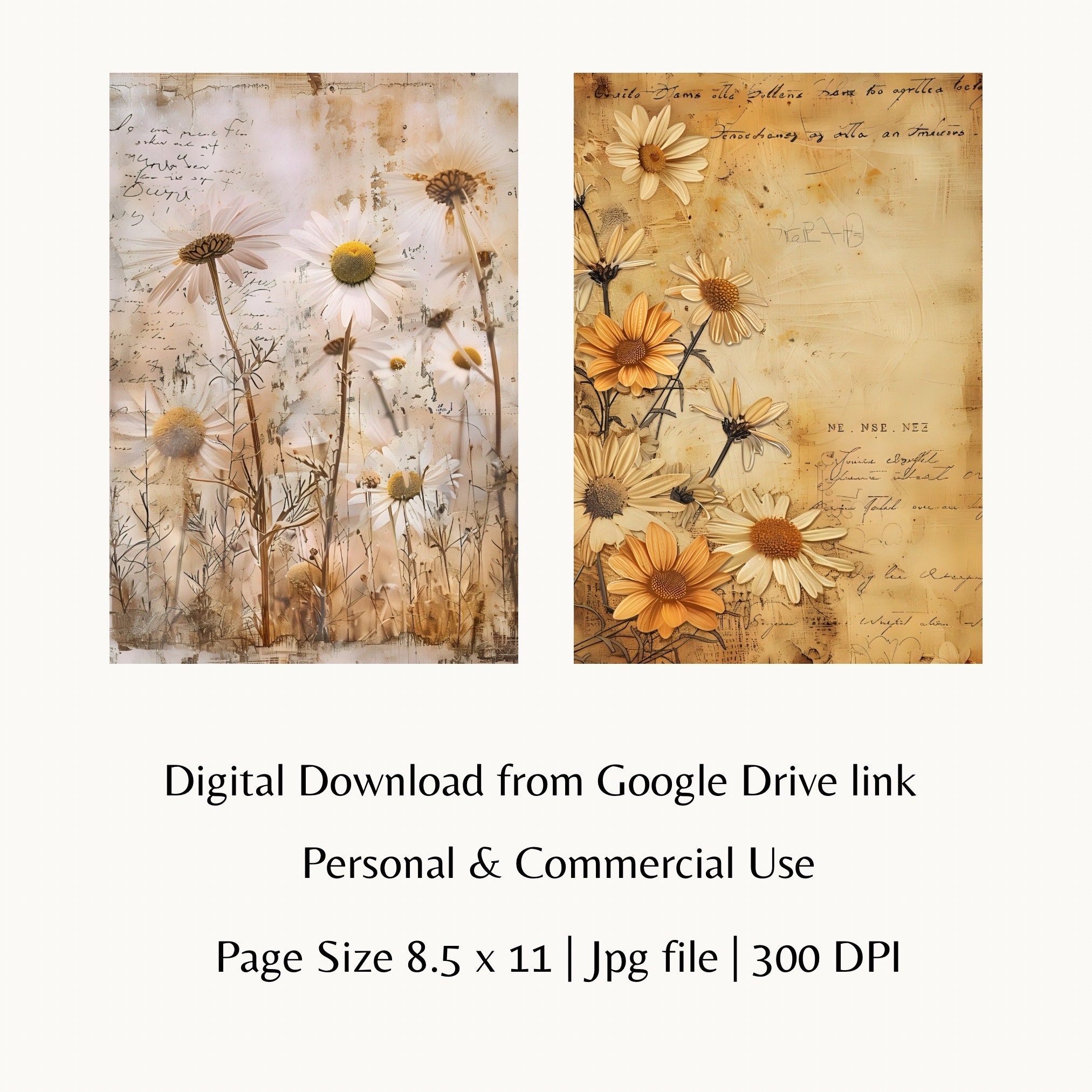 Vintage Daisy Printable Journal Pages, Shabby Chic Floral Digital ...