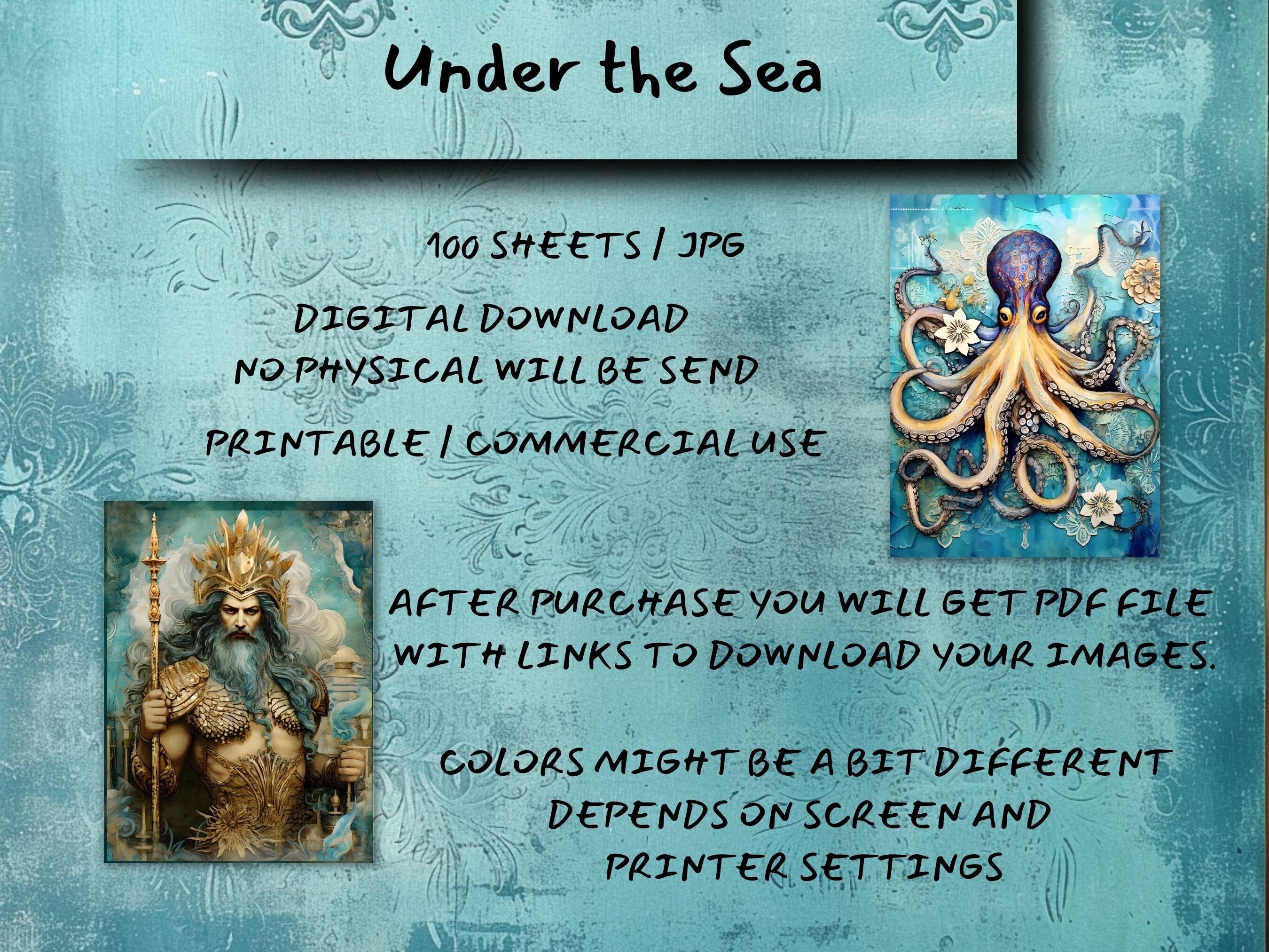 Under the Sea Digital Junk Journal Kit, Ocean Themed Ephemera, Vintage ...