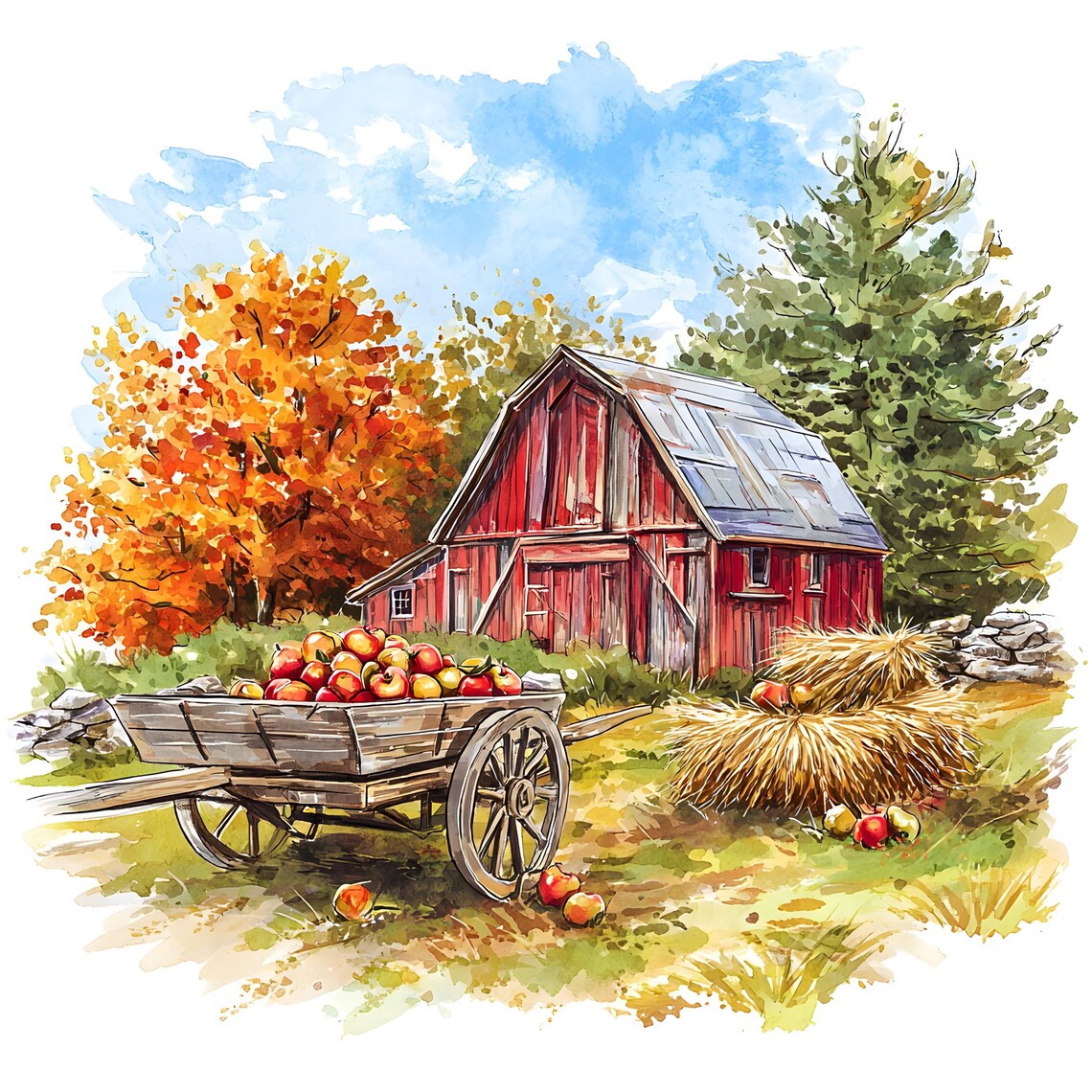 Red Barn in Fall Clip Art 10 High Res Watercolor Jpgs for Junk ...