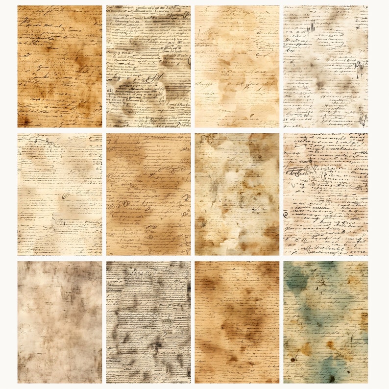 Vintage Handwriting Digital Junk Journal Texture, High-quality Jpegs, 8 ...