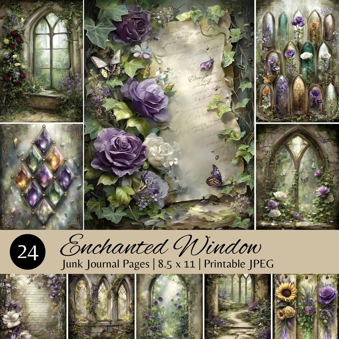 Enchanted Windows Junk Journal Pages, Floral Printable, 8.5x11 Inch ...