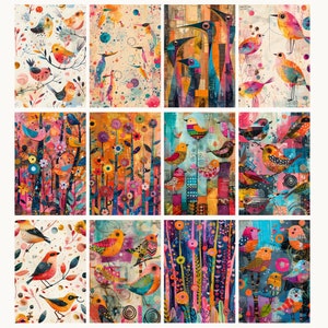 Abstract Birds Art, Printable Junk Journal Pages, Digital Download, 8.5 ...