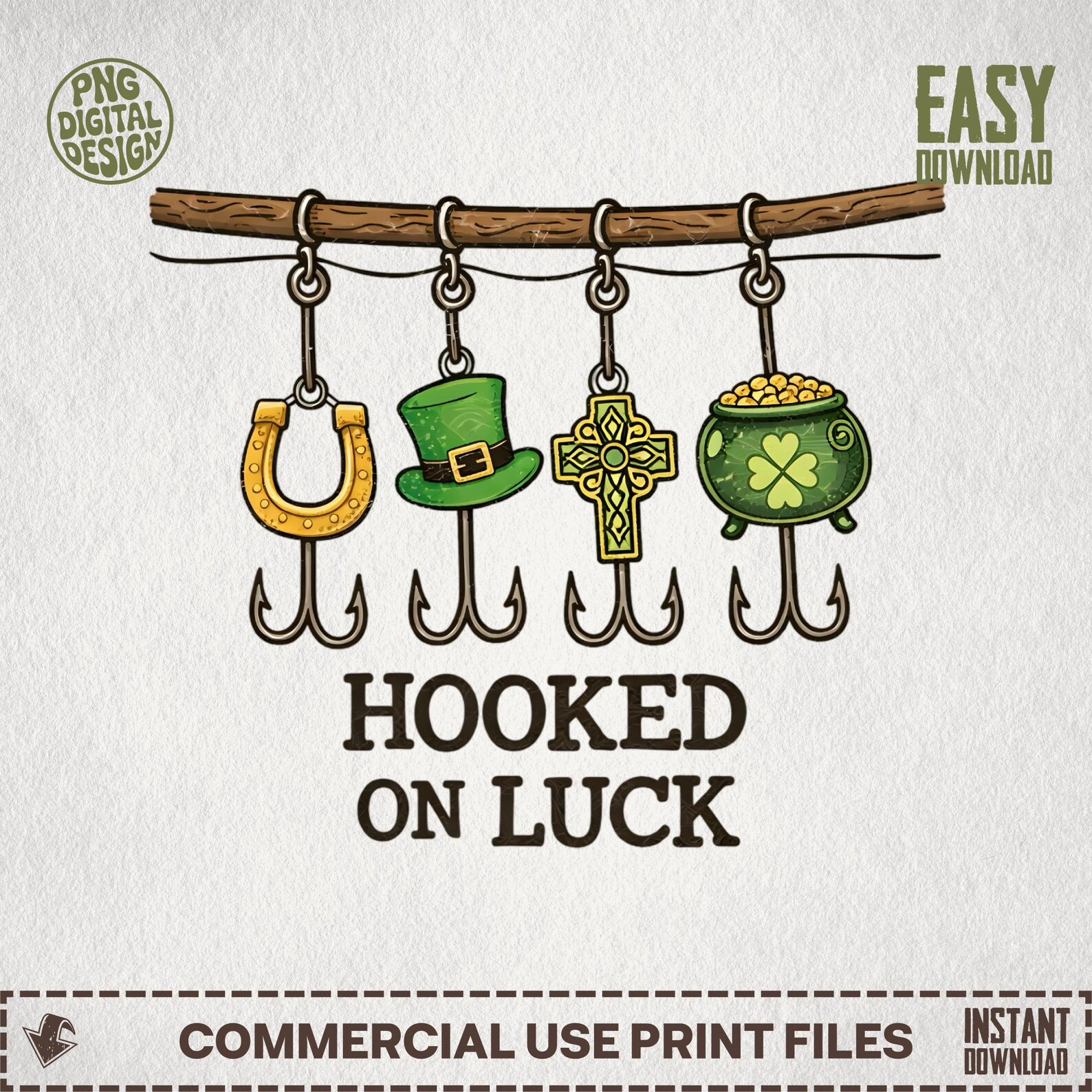 Hooked on Luck Clipart, St Patricks Day PNG, Fishing Theme Art, Irish ...