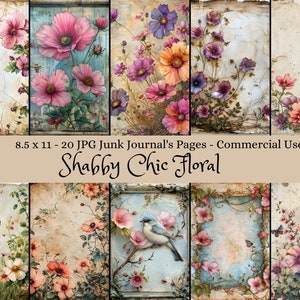 Shabby Chic Floral Junk Journal Pages, Printable Vintage Flower Digital ...