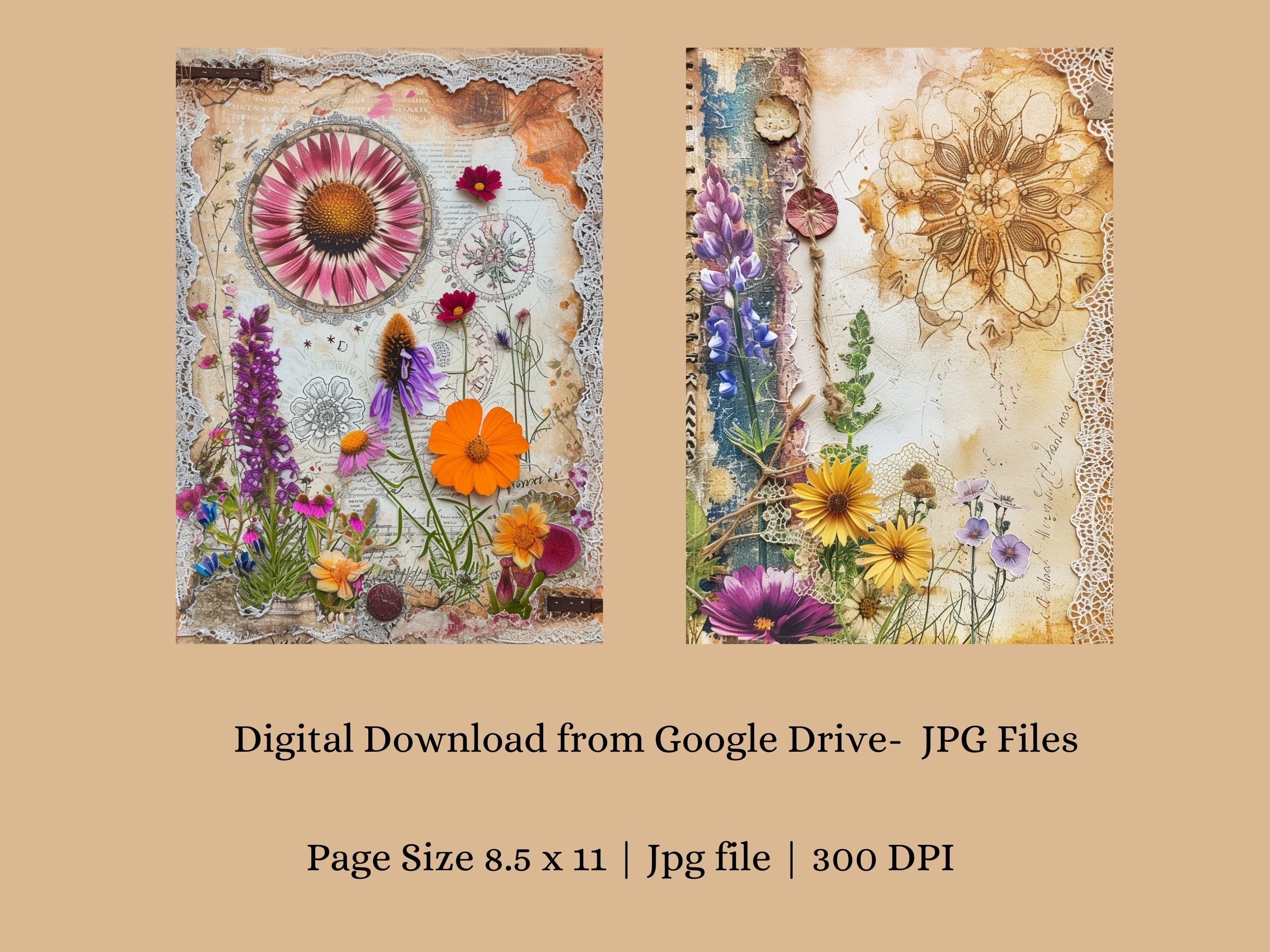 Boho Digital Journal Pages, Printable Vintage Junk Journal Kit, 8.5x11 ...