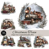Vintage Christmas Train Clipart, Festive Holiday Art (digital Download ...
