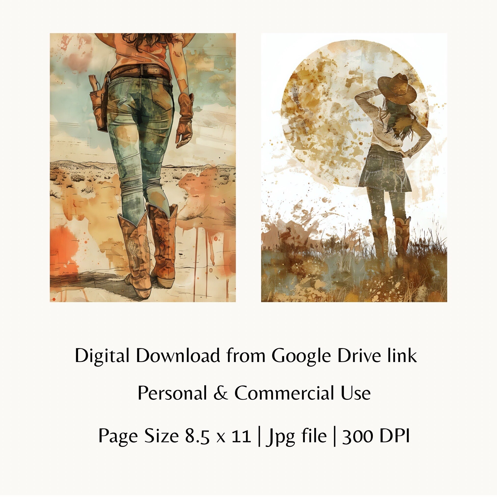 Cowgirl Themed Junk Journal Pages, Printable Western Digital Art, 8 ...