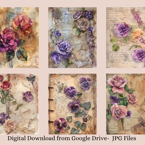 Victorian Floral Letters Digital Paper, Shabby Chic Junk Journal Pages ...