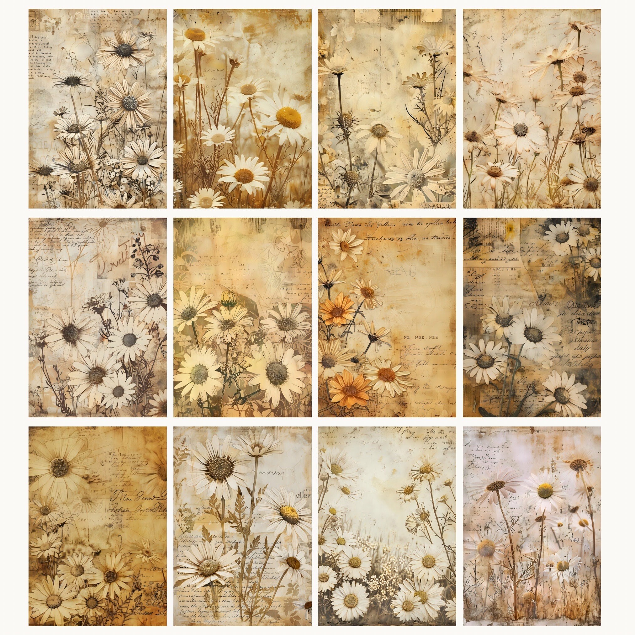 Vintage Daisy Printable Journal Pages, Shabby Chic Floral Digital ...