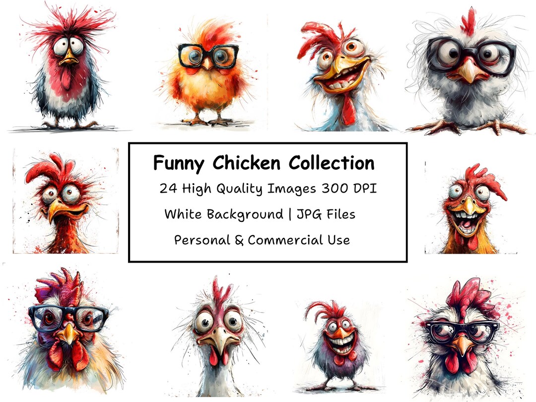 Colorful Cartoon Chicken Illustration,quirky Digital Art,printable ...
