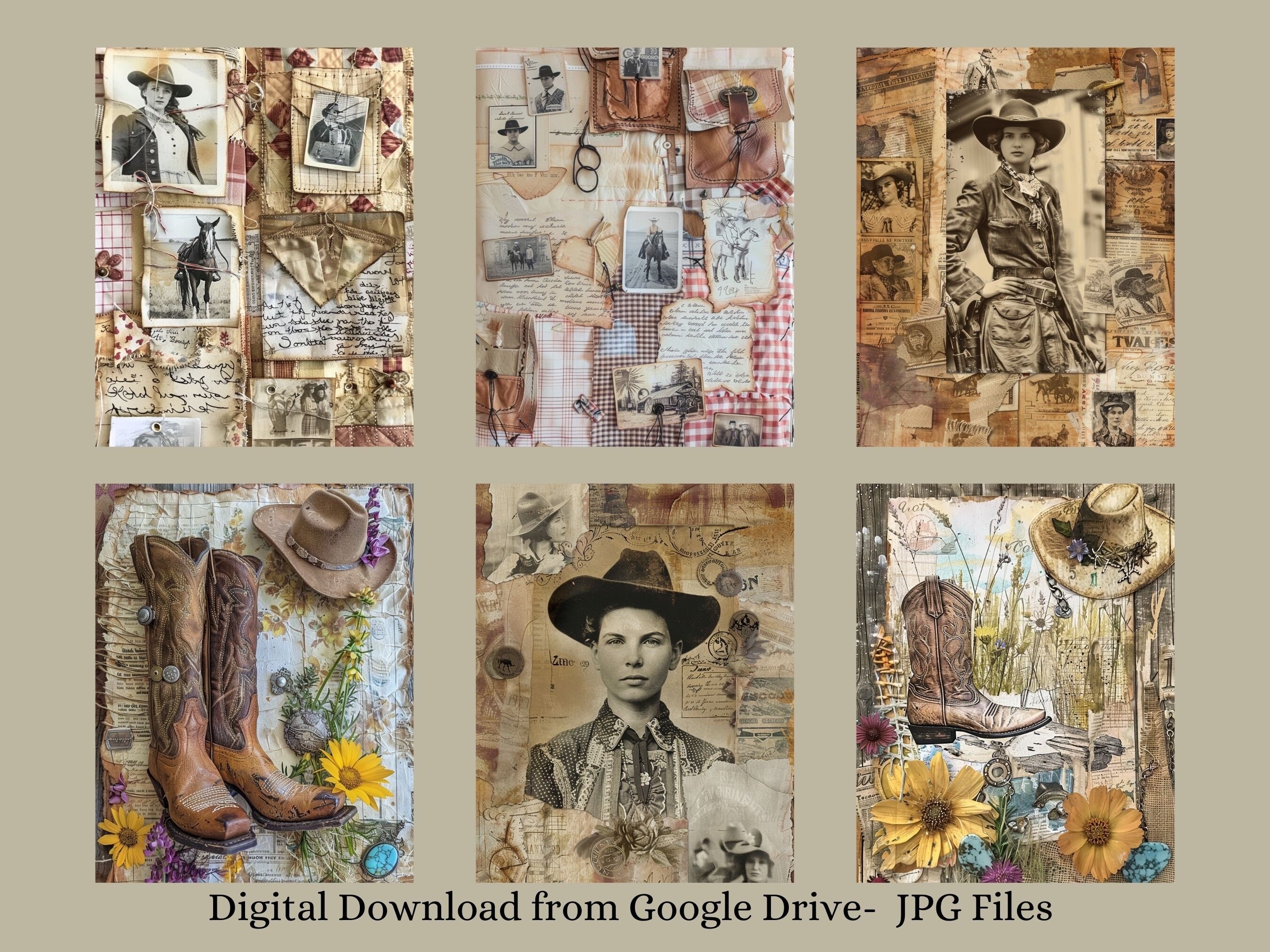 Vintage Western Cowgirl Digital Journal Pages, 8.5x11 Inch Collage ...