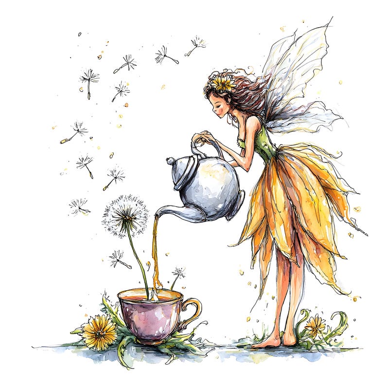 Fairy Tea Party Clipart Set | Whimsical Watercolor Fairies and Mushroom ...
