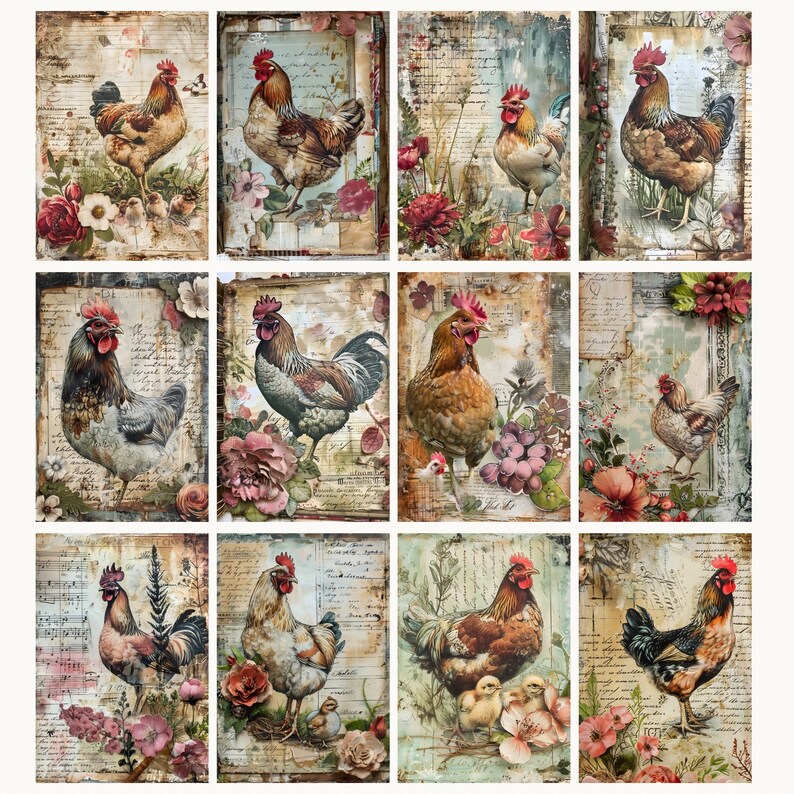 Printable Junk Journal Pages, Hen With Chicks, Hen, Chicks, Digital ...