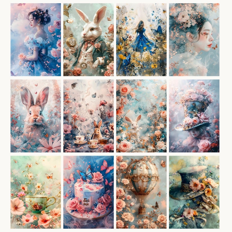 Whimsical Alice in Wonderland Printable Junk Journal Pages, 8.5 X 11 ...