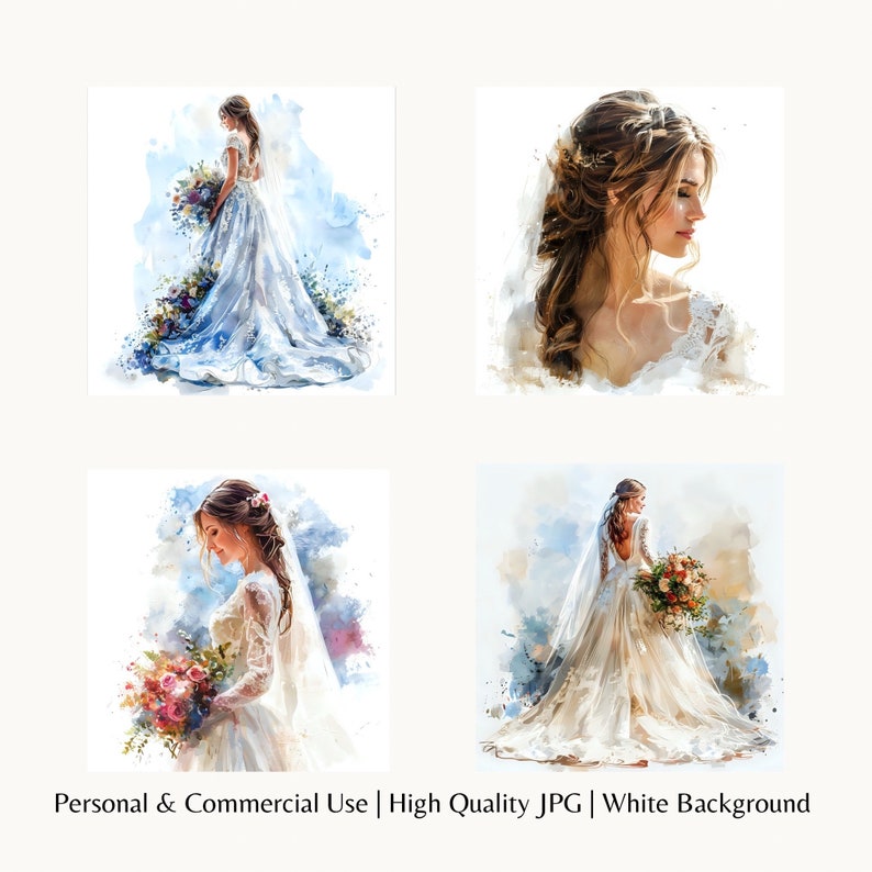 Watercolor Bride Clipart, Wedding Day Illustration, Bridal Gown Artwork ...