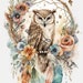 Watercolor Boho Owls Clipart With Boho Flowers, Dreamcatcher & Boho ...
