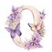 Watercolor English Alphabet Letters in Violet Colors With Flowers for ...