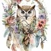 Watercolor Boho Owls Clipart With Boho Flowers, Dreamcatcher & Boho ...