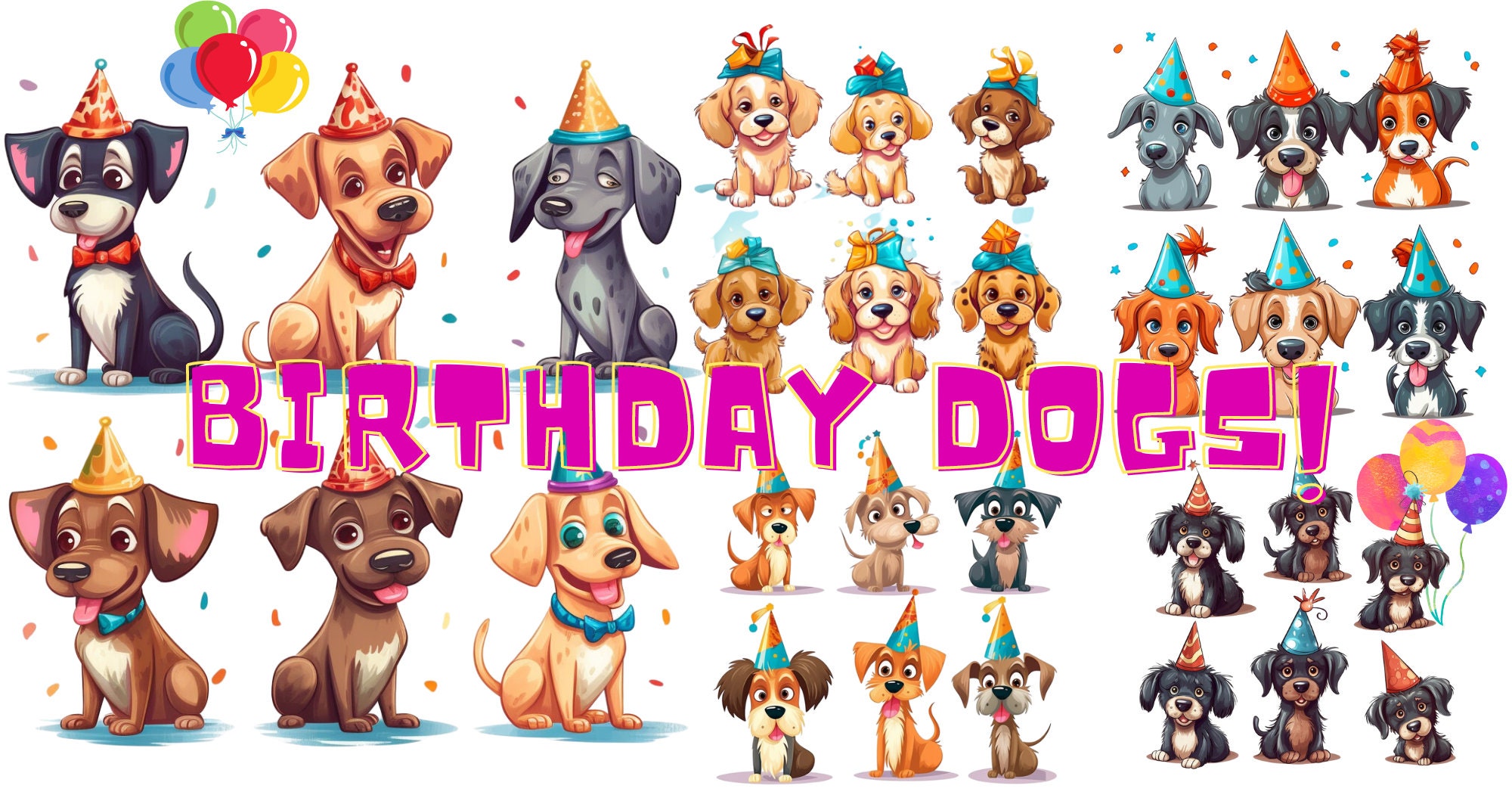 Birthday Dogs Clipart Bundle | Birthday Party Puppies 100+ Designs PNG ...