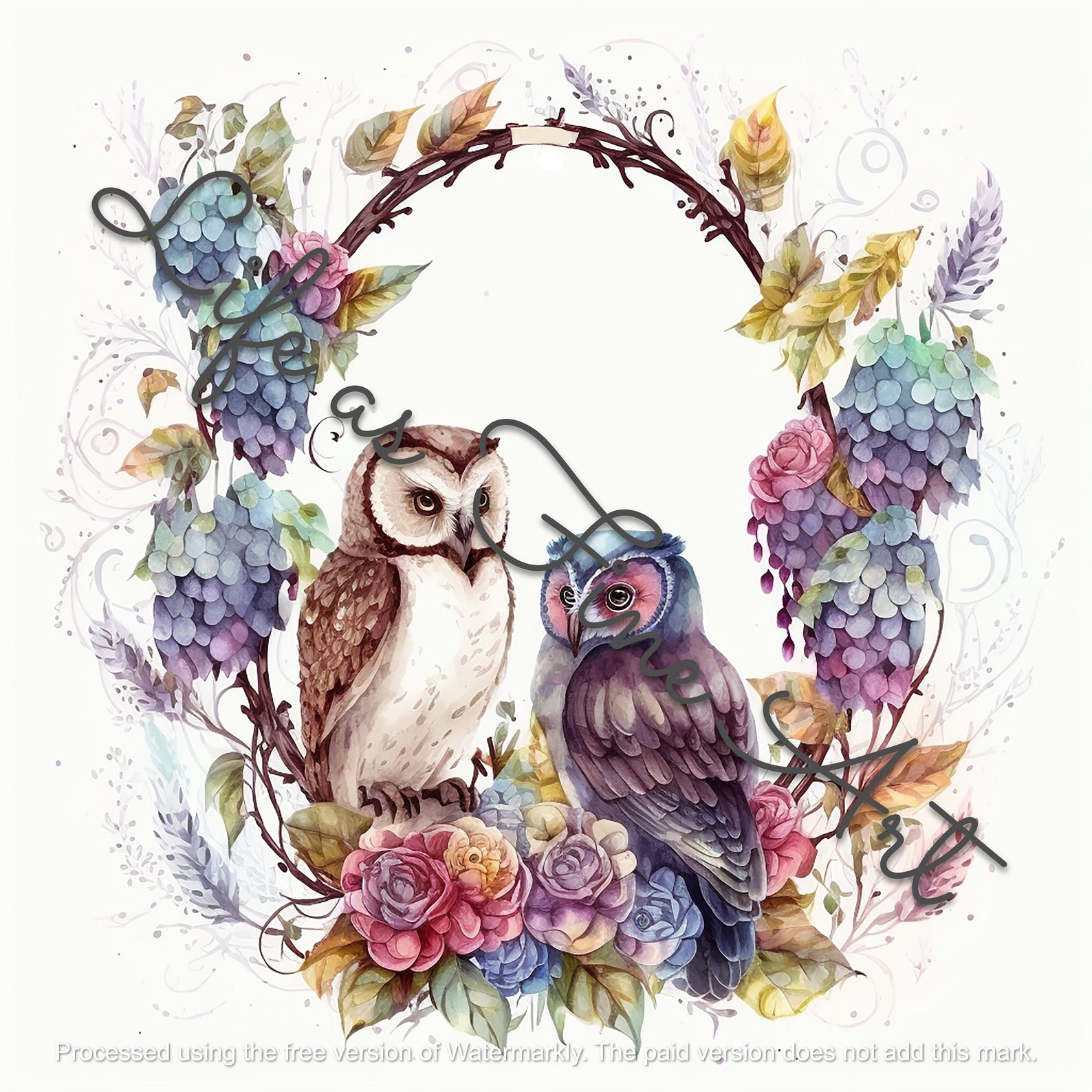 Watercolor Boho Owls Clipart With Boho Flowers, Dreamcatcher & Boho ...