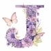 Watercolor English Alphabet Letters in Violet Colors With Flowers for ...