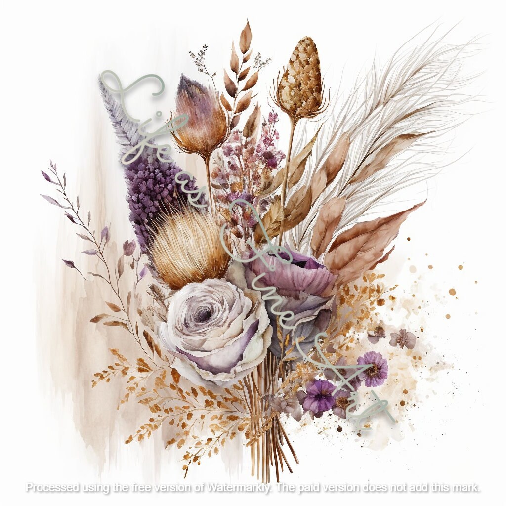 Bohemian Watercolor Roses Bouquets Clipart 18 Designs of Boho Roses ...