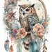 Watercolor Boho Owls Clipart With Boho Flowers, Dreamcatcher & Boho ...