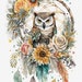 Watercolor Boho Owls Clipart With Boho Flowers, Dreamcatcher & Boho ...