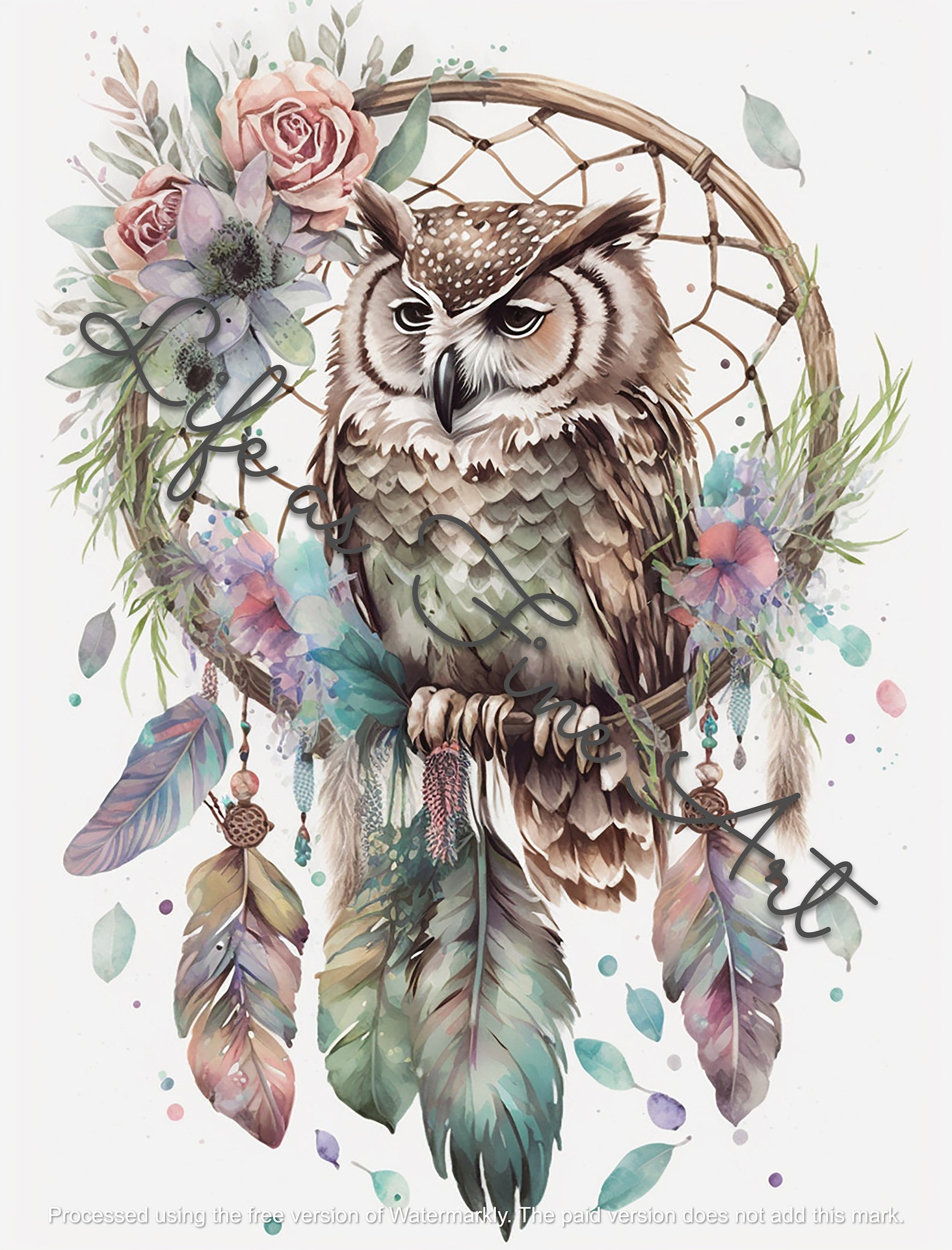 Watercolor Boho Owls Clipart With Boho Flowers, Dreamcatcher & Boho ...