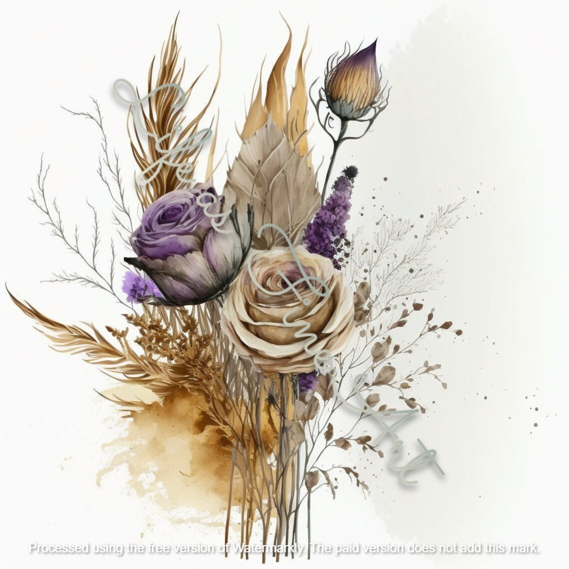 Bohemian Watercolor Roses Bouquets Clipart 18 Designs of Boho Roses ...